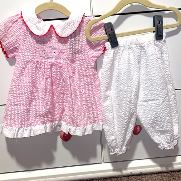 Lil Cactus | Matching Sets | Peter Pan Collar Smocked Seersucker Outfit ...